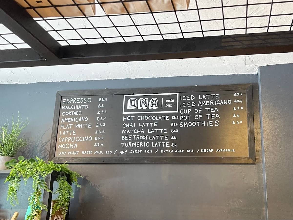 Menu at DNA Café Bar, London