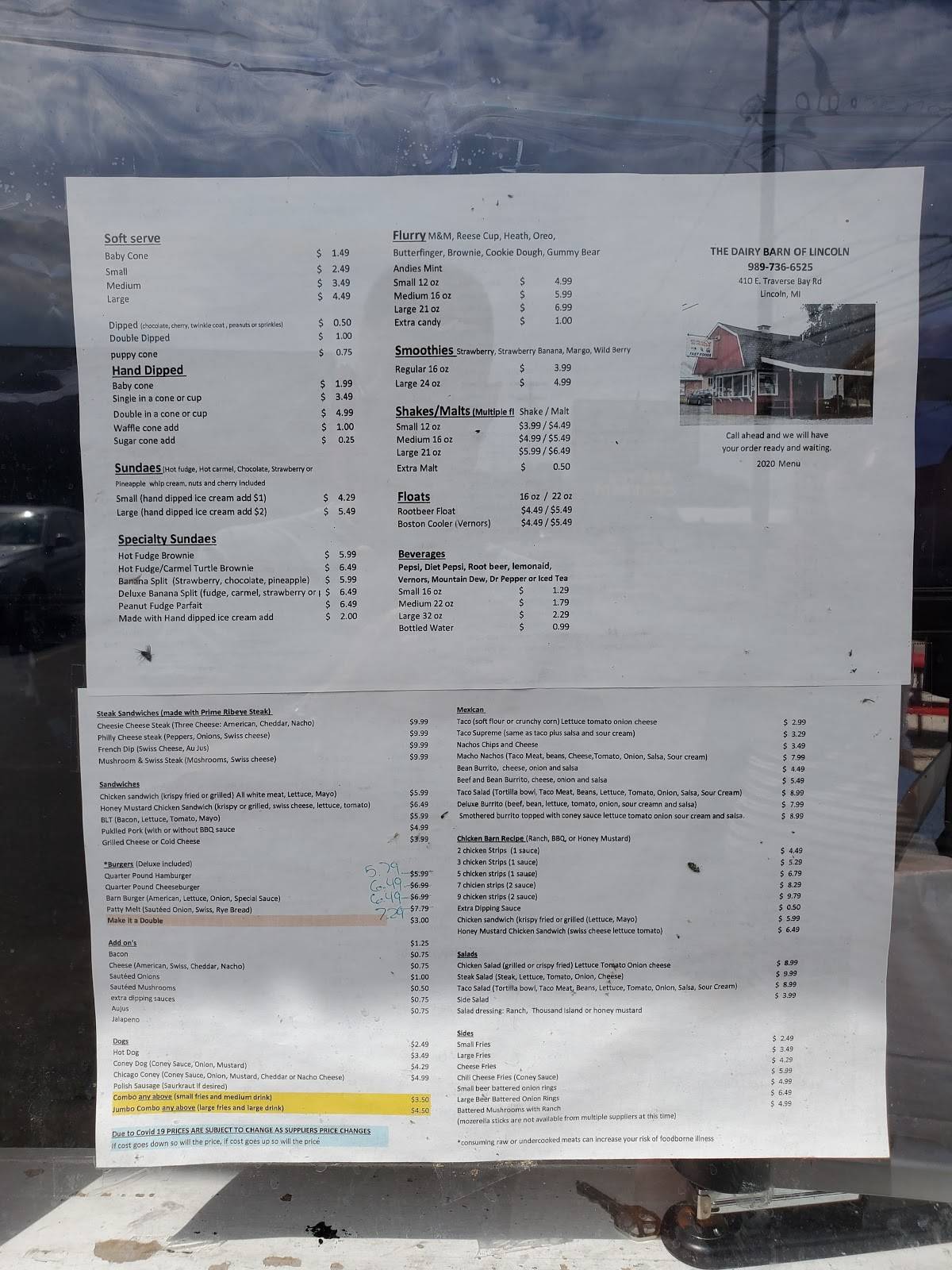 Menu at Dairy Barn, Lincoln