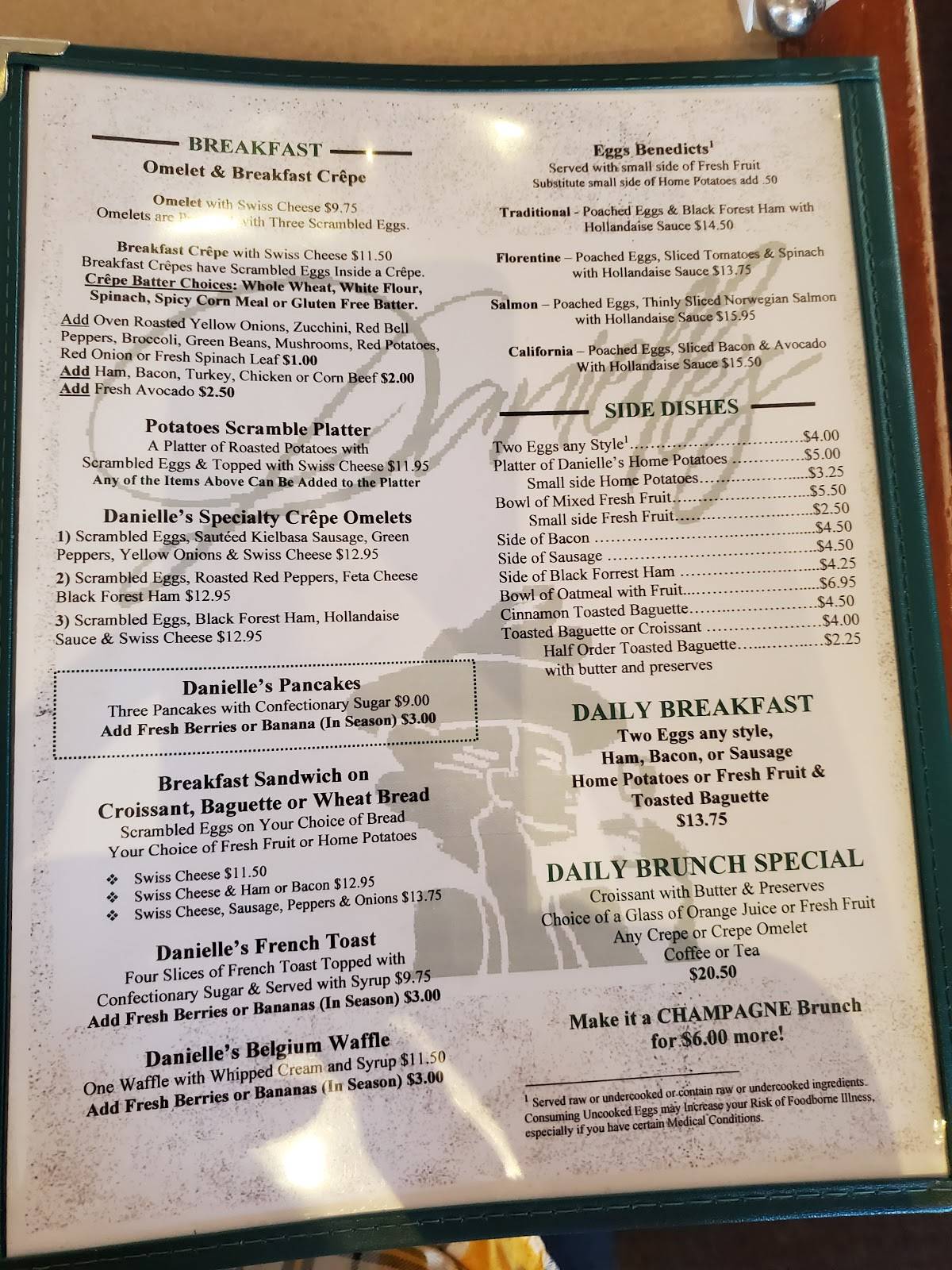Menu at Danielle's Crêperie restaurant, Sacramento, Fair Oaks Blvd