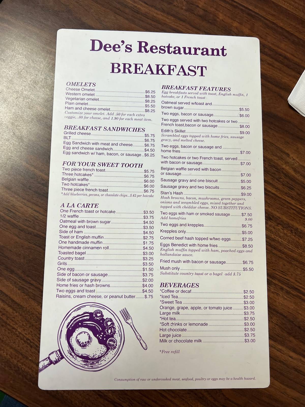 Menu at Dee's Restaurant, New Philadelphia, C Bowers Ave NW