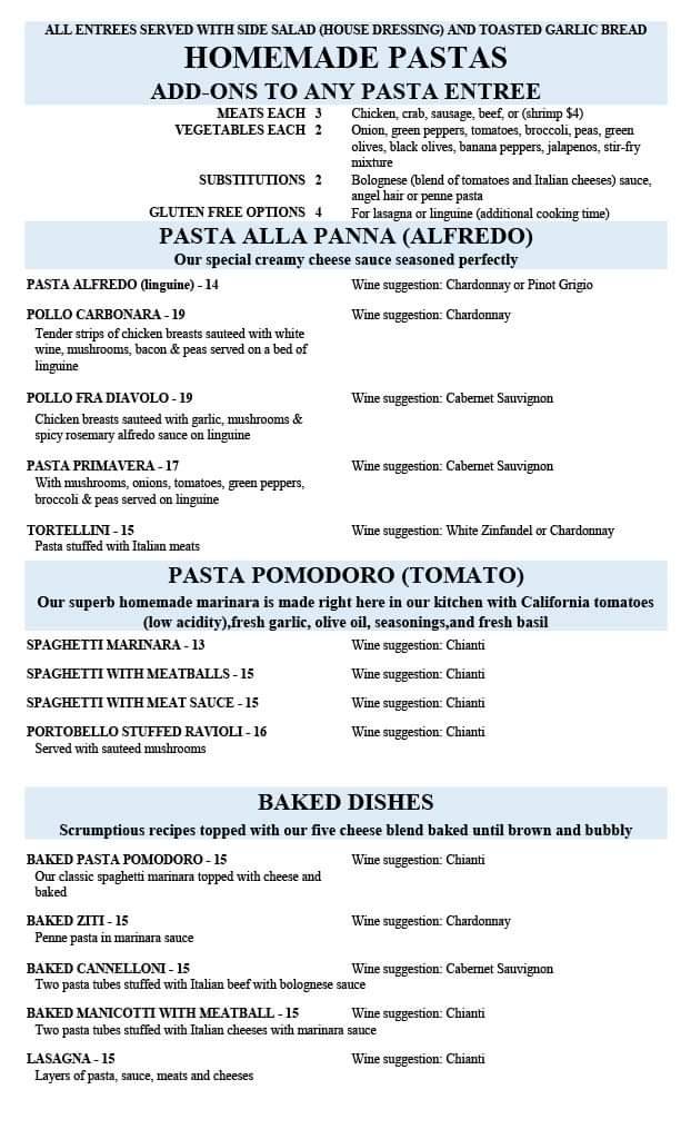 Menu at Stefano's pizzeria, Defiance