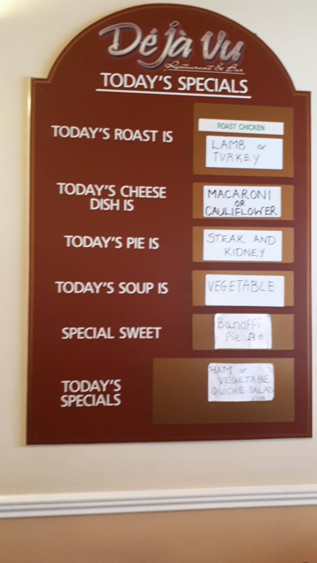 Menu at Deja Vu restaurant, Eastbourne