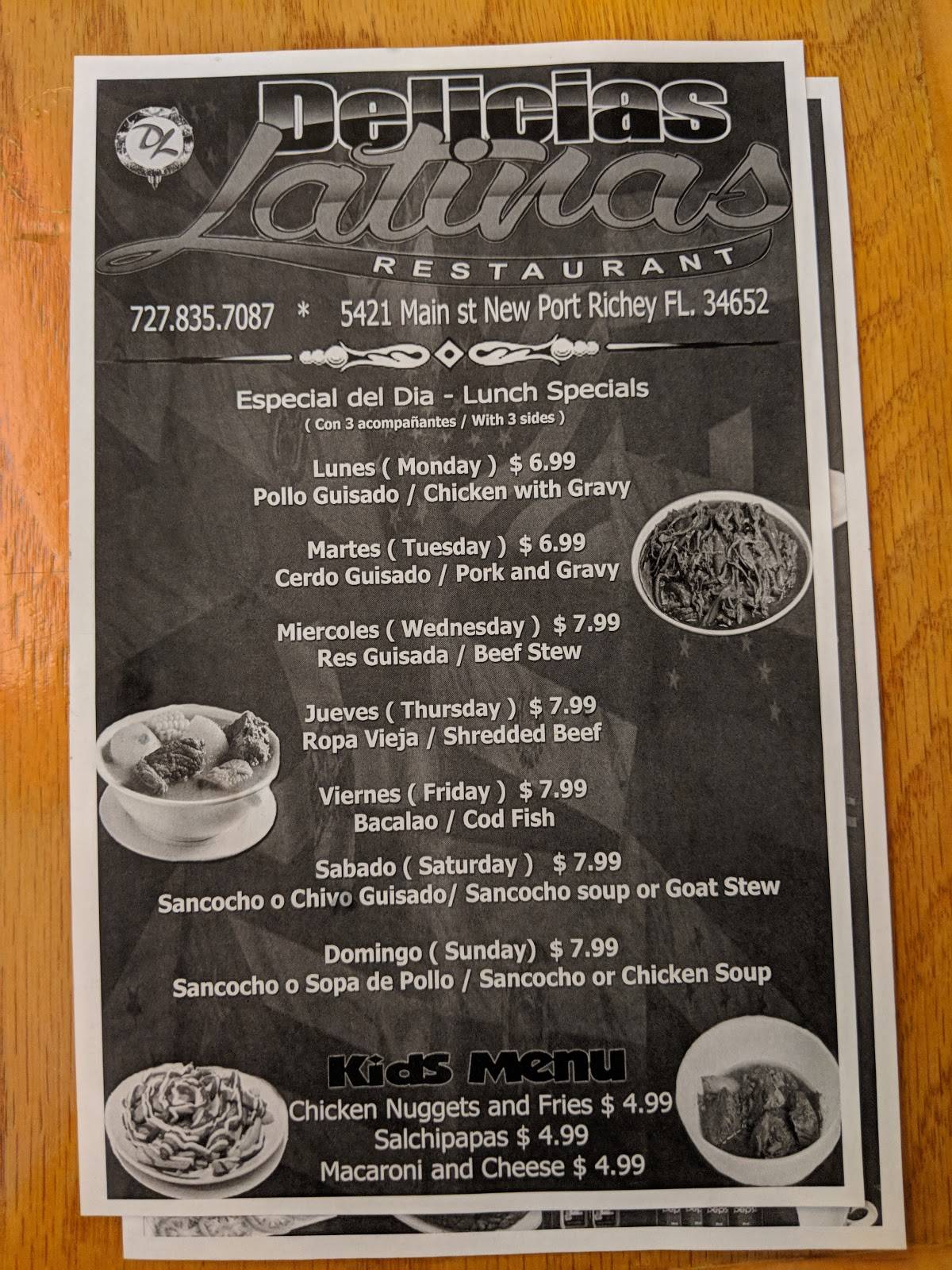Menu at Delicias Latinas Restaurant, New Port Richey