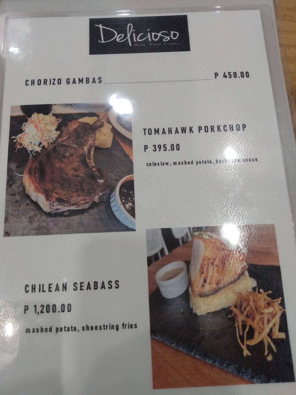 Menu at Delicioso restaurant, Bacolod