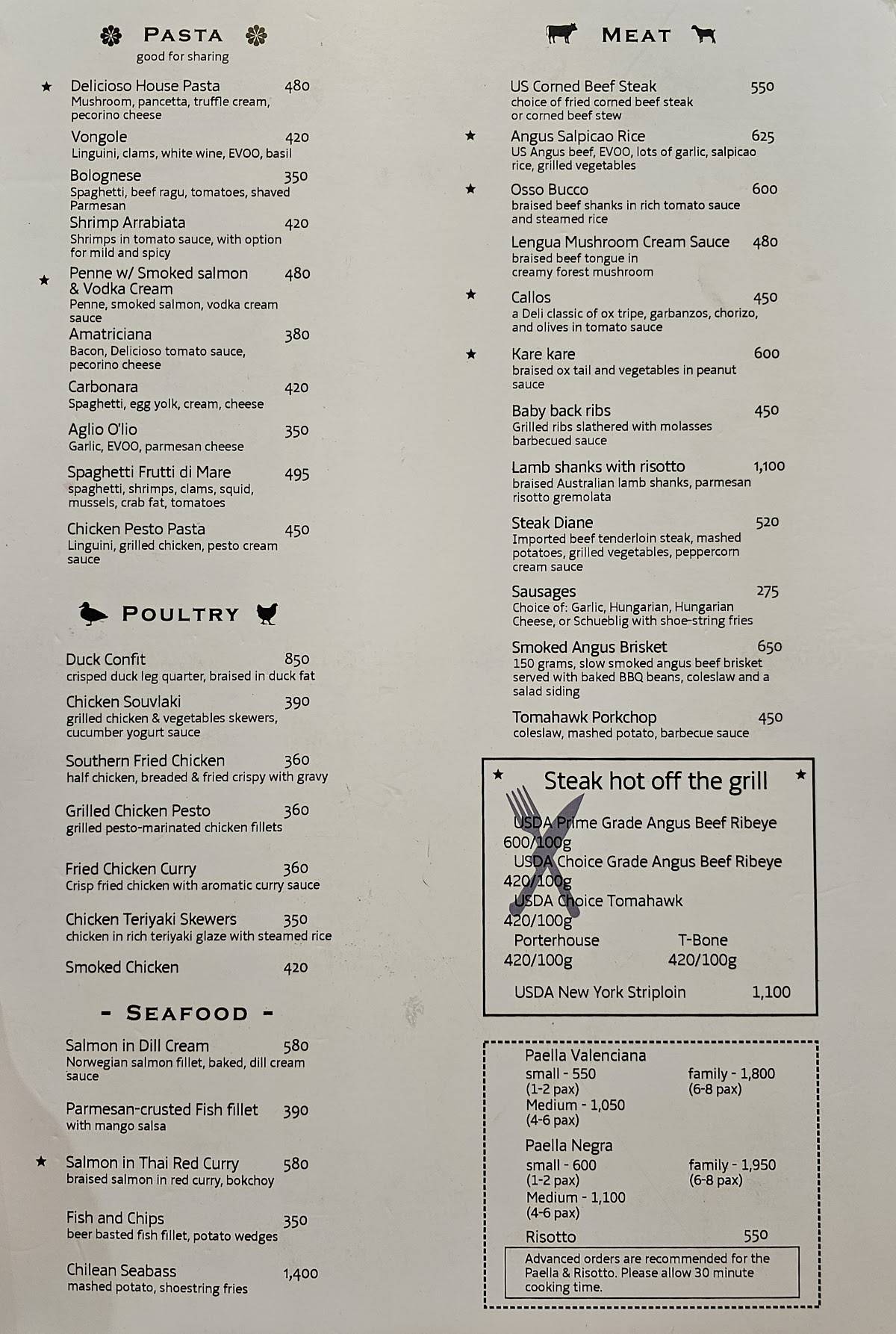 Menu at Delicioso restaurant, Bacolod