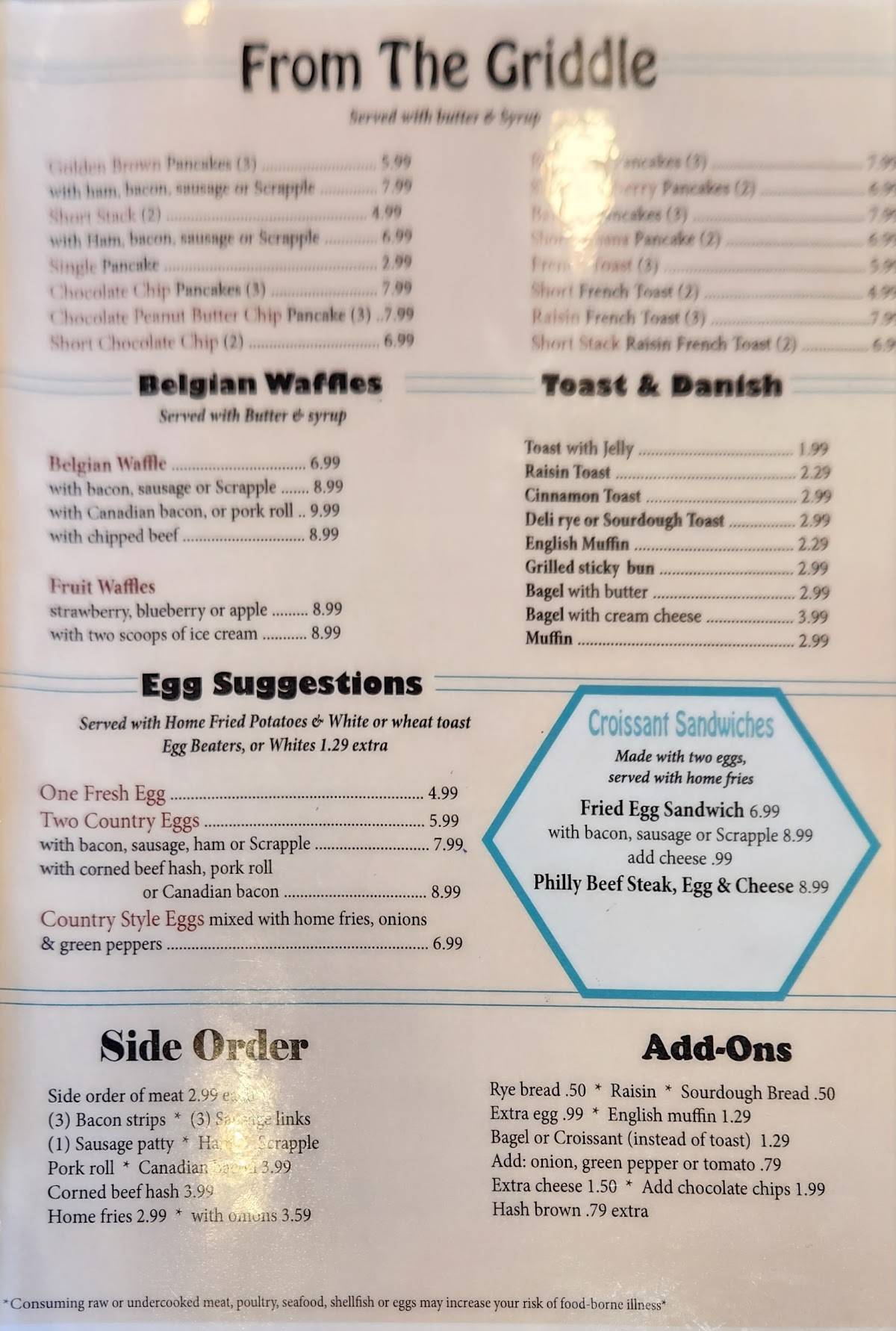 Menu at Deluxe Diner restaurant, Shillington