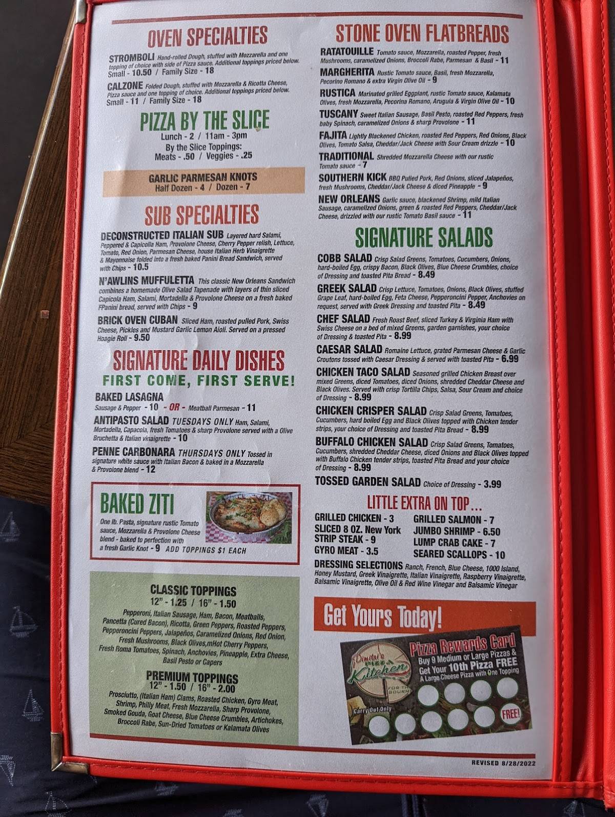 Menu at Dimitri's Restaurant, Pizza Kitchen and Its 5 O'clock Somewhere ...