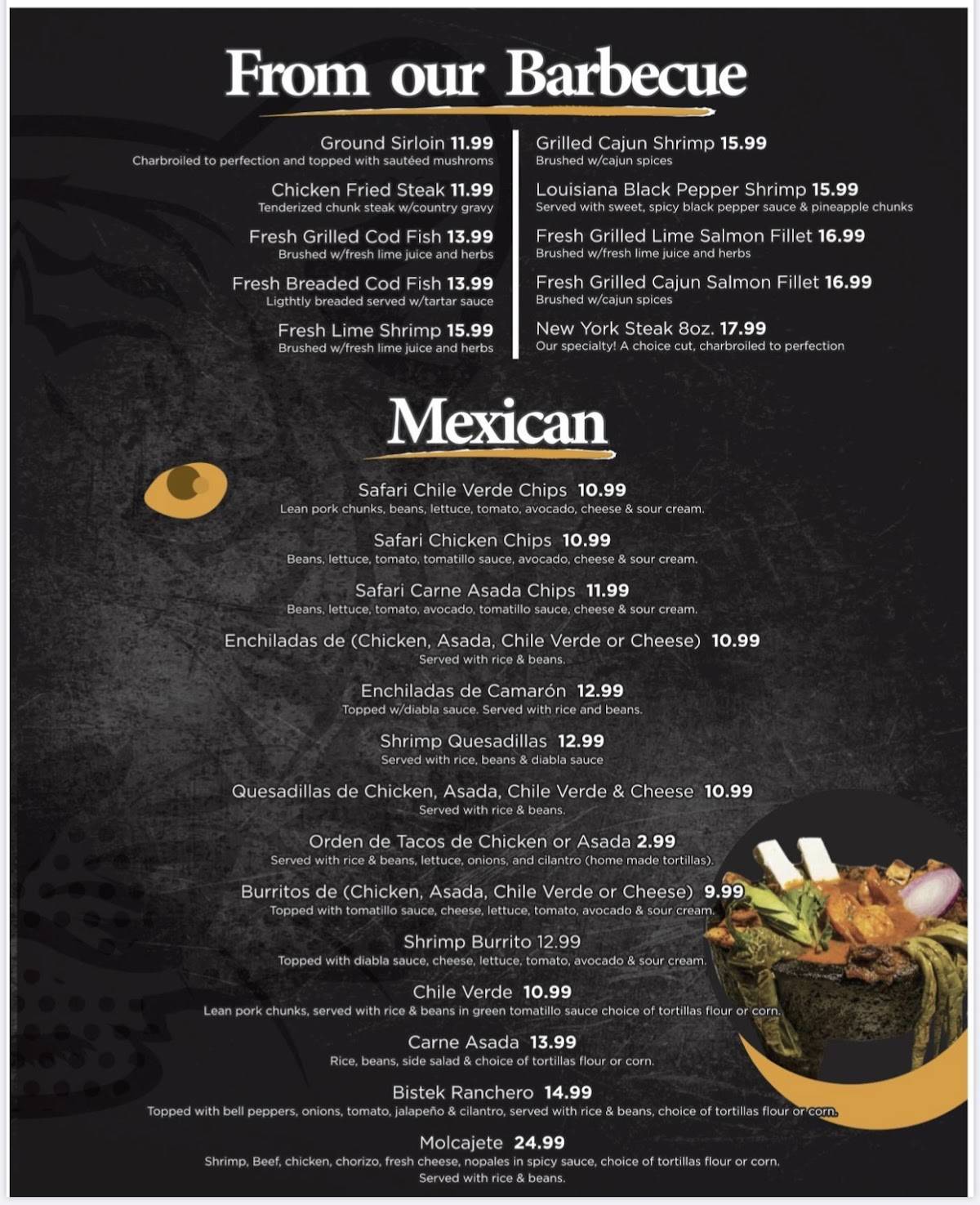 Menu at The Safari Restaurant, Dinuba