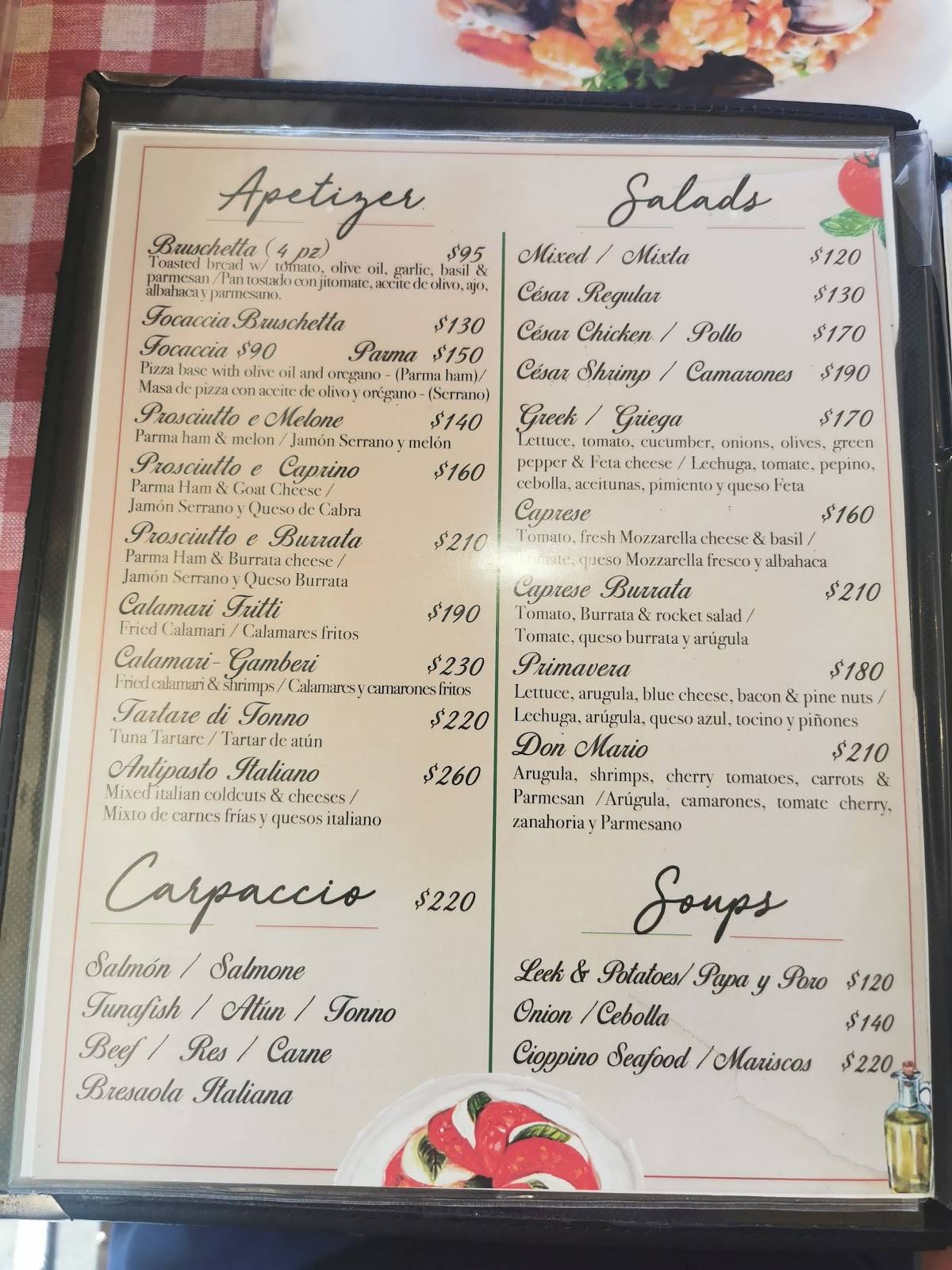 Menu at Don Mario pizzeria, Playa del Carmen, Av. 10 Calle 8 Esquina