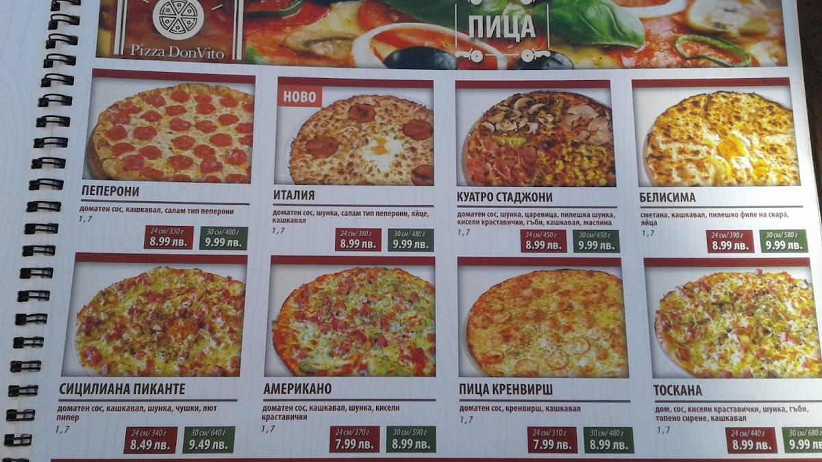 Menu at Don Vito restaurant, Sofia, "Tsar Boris III" Blvd 80