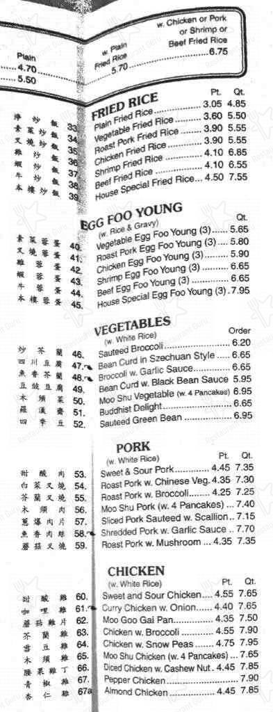 Menu at Dong's China Buffet restaurant, Mooresville