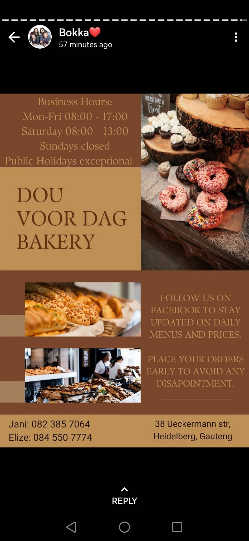 Menu at Dou Voor Dag Bakery, Heidelberg - GP