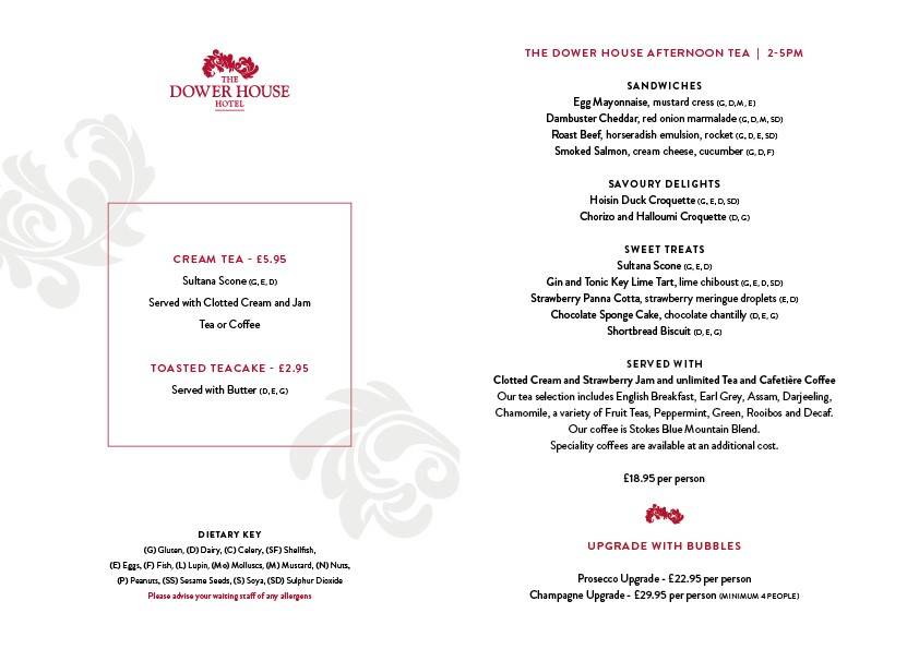 Menu at Dower House Hotel restaurant, Woodhall Spa
