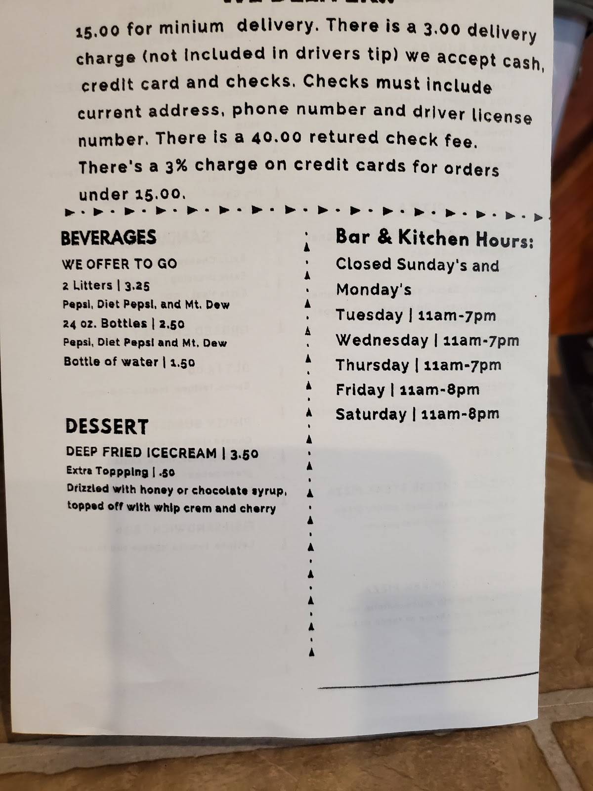 Menu at Fat Kid's Sports Bar, DuBois