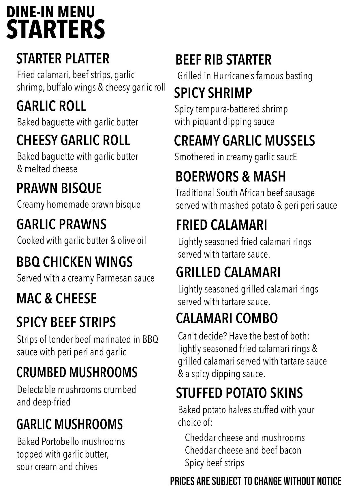 Menu at Hurricane’s Grill Dubai Mall steakhouse, Dubai