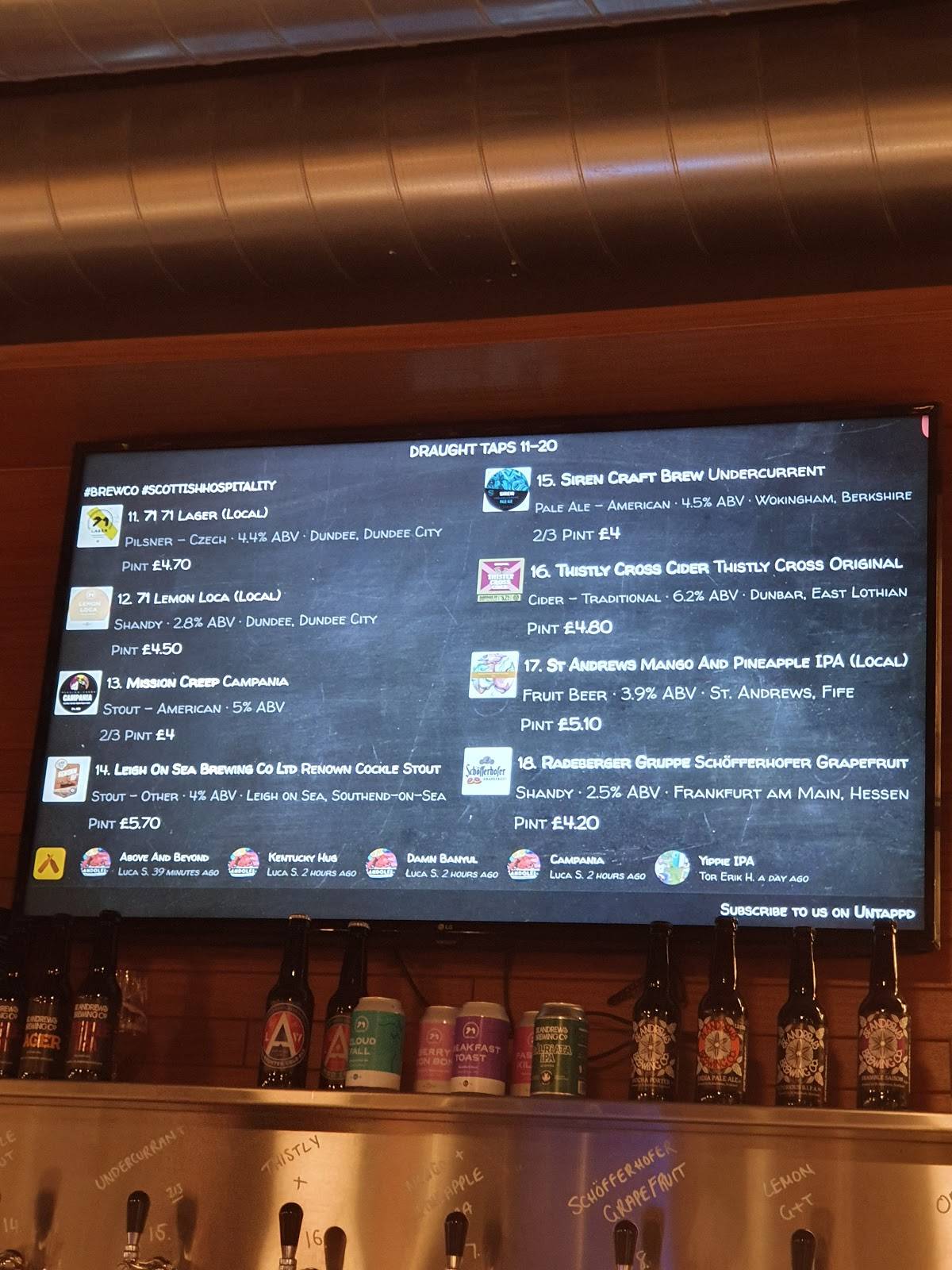 Menu at St Andrews Brewing Co. Caird Hall pub & bar, Dundee