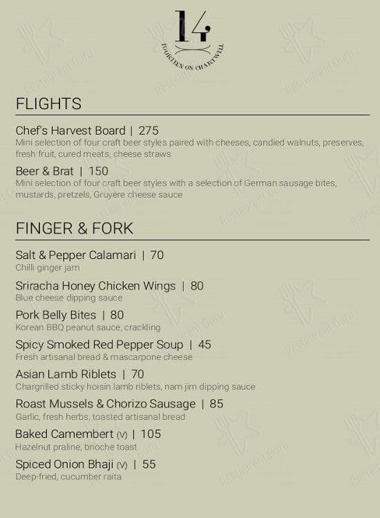 Menu at 14 on Chartwell pub & bar, Umhlanga
