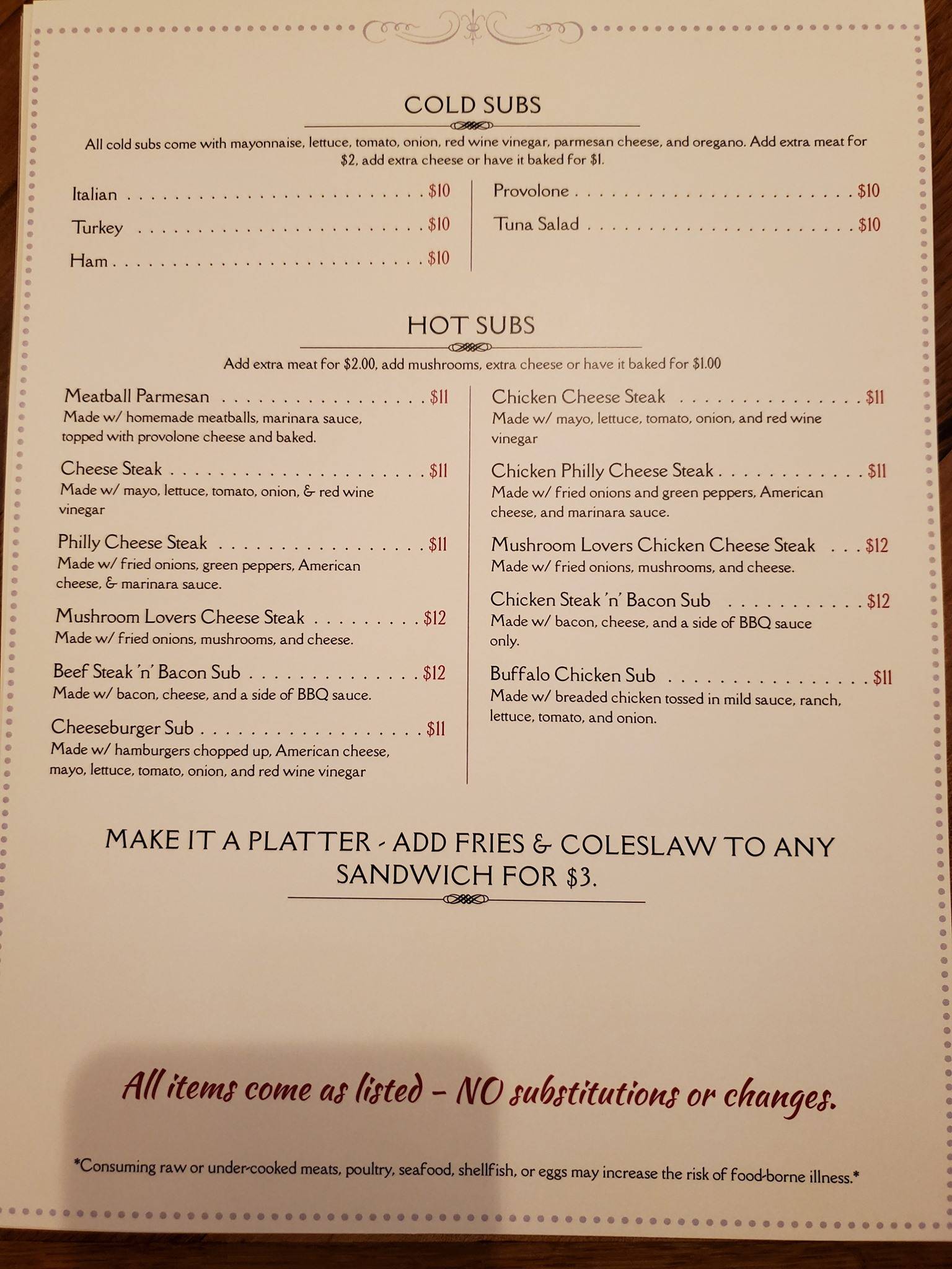 Menu at Earlystown Diner restaurant, Centre Hall