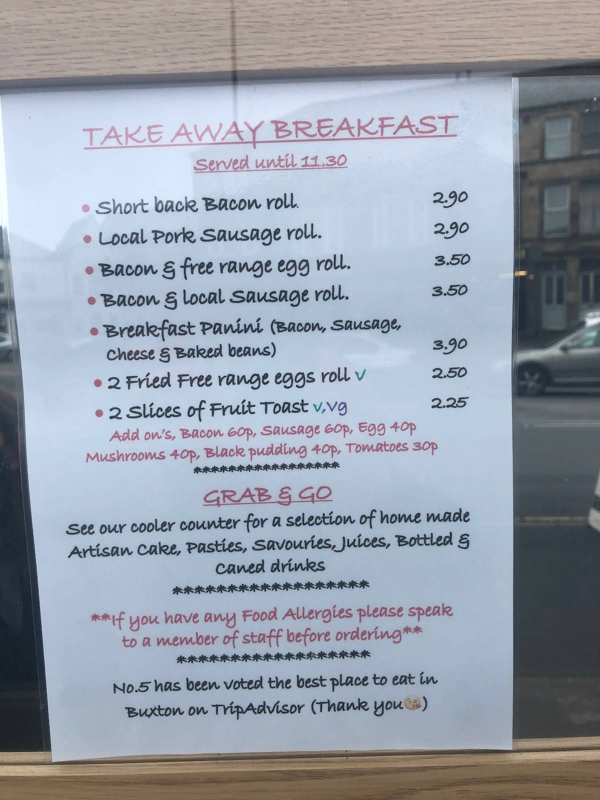 Menu at Eat at No 5 cafe, Buxton