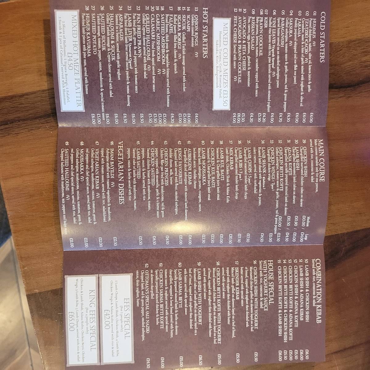 Menu at Efes BBQ, Dunstable