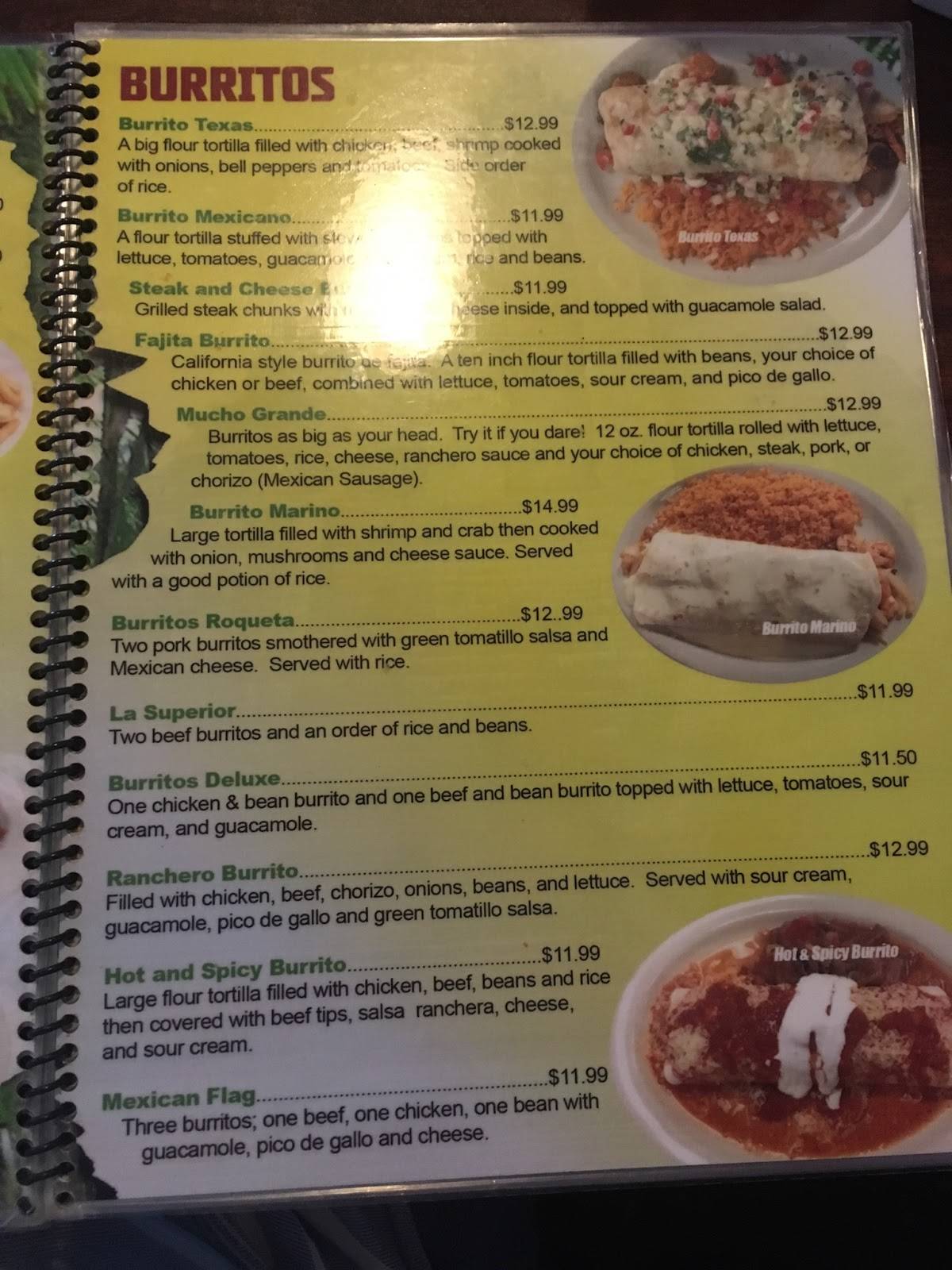 Menu at El Burrito Feliz restaurant, Fremont