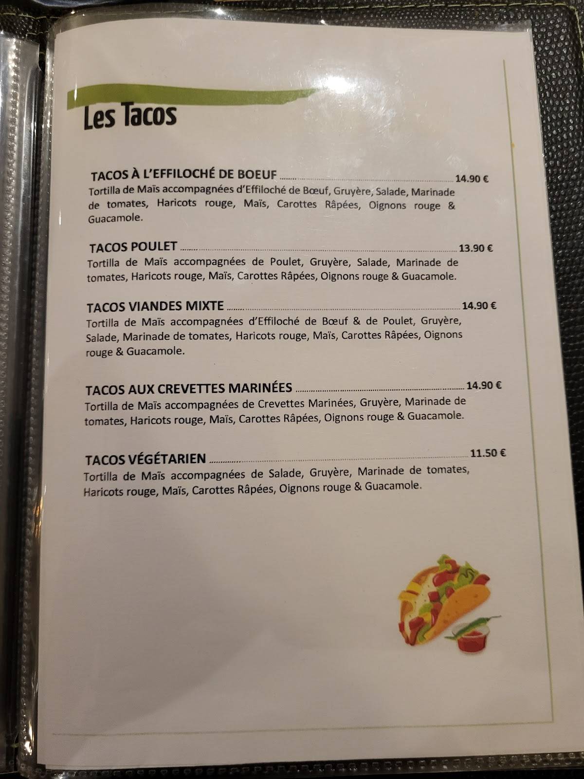 Menu at El Cactùs restaurant, Avallon