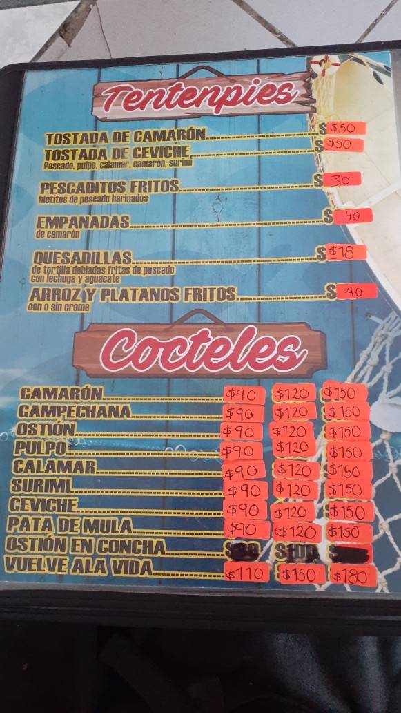 Menu at El Camarón Tumbao restaurant, Mexico City