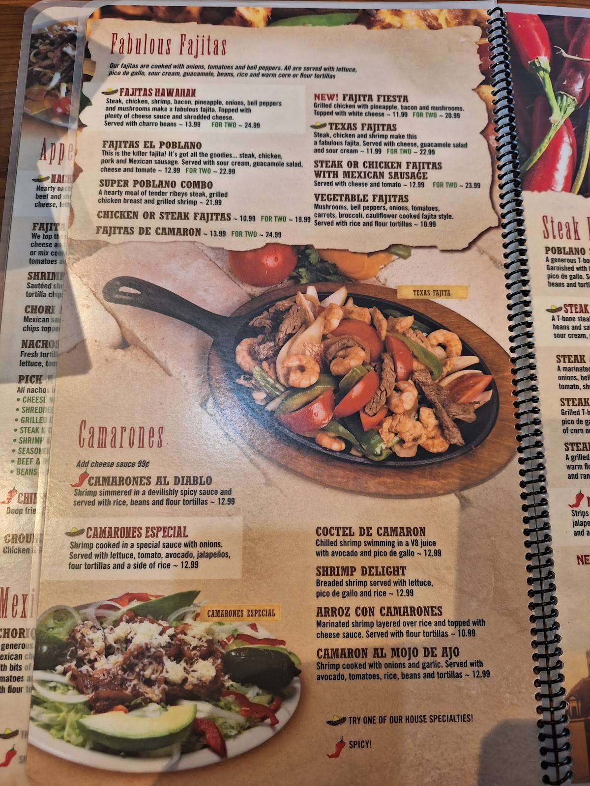 Menu at El Chile Poblano restaurant, Alexandria, S Park Ave