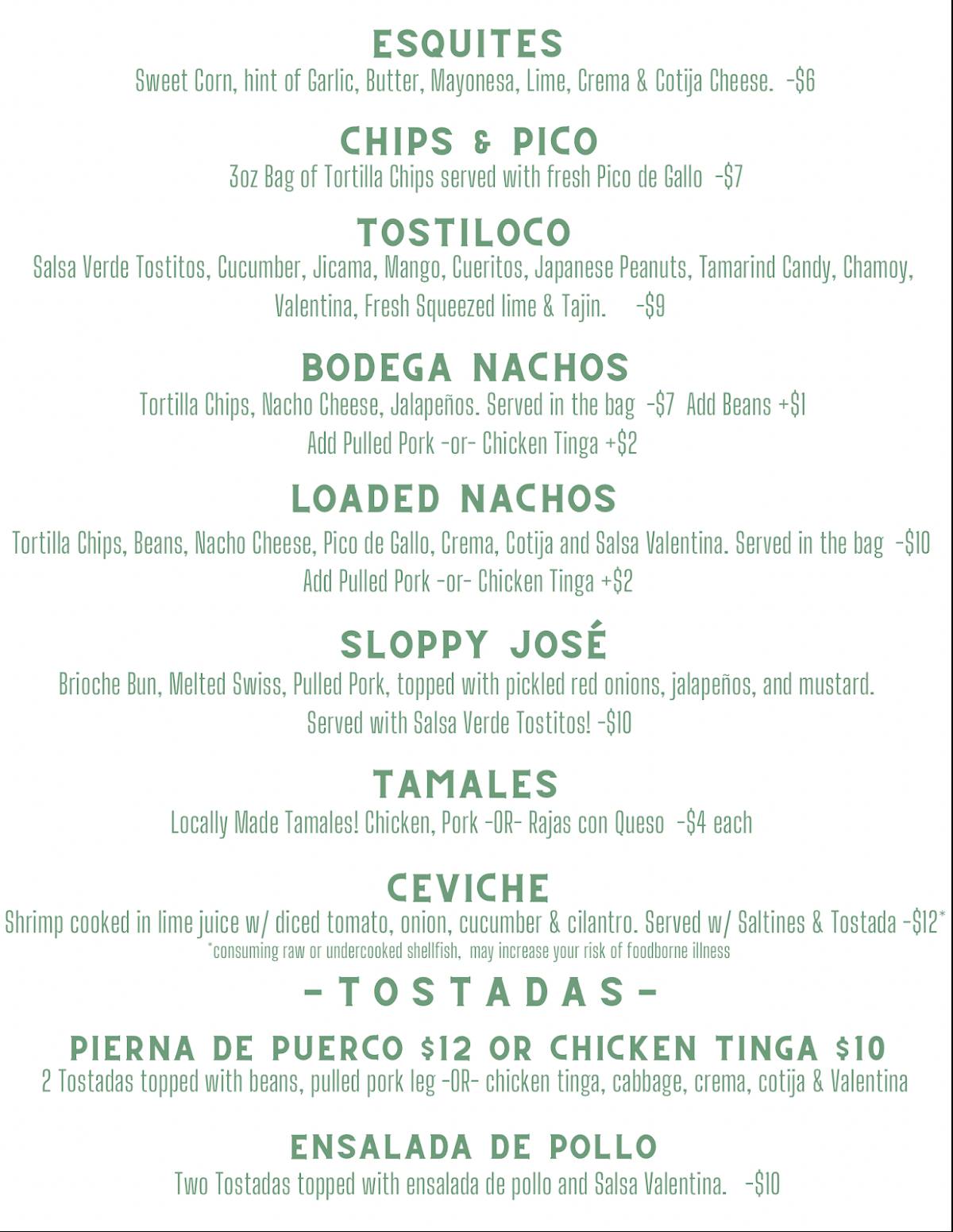 Menu at El Lugar Bodega Bar, Seattle