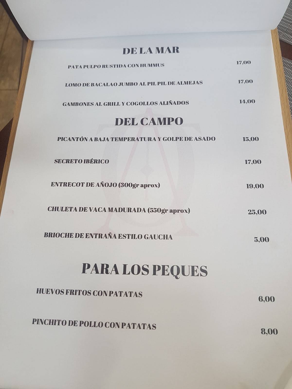 Carta del restaurante El Trasiego del la Luz, Málaga