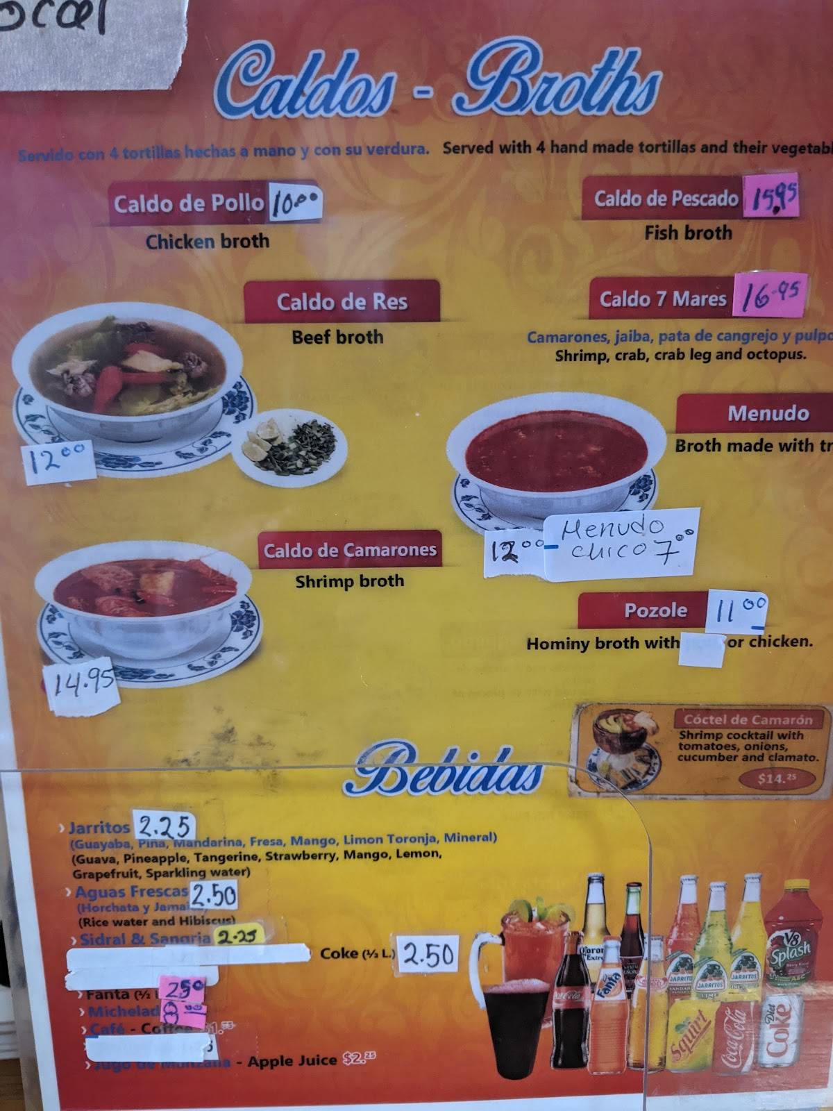 Menu at El Tule Taqueria restaurant, Woodburn