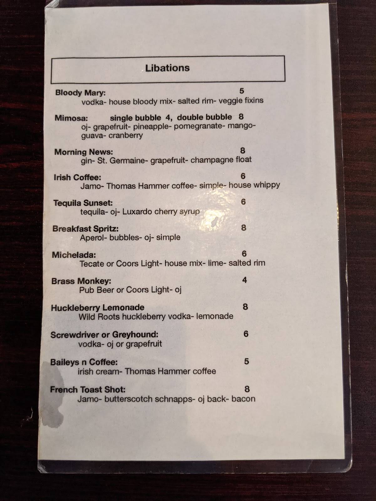Menu at Elliotts an urban kitchen restaurant, Spokane