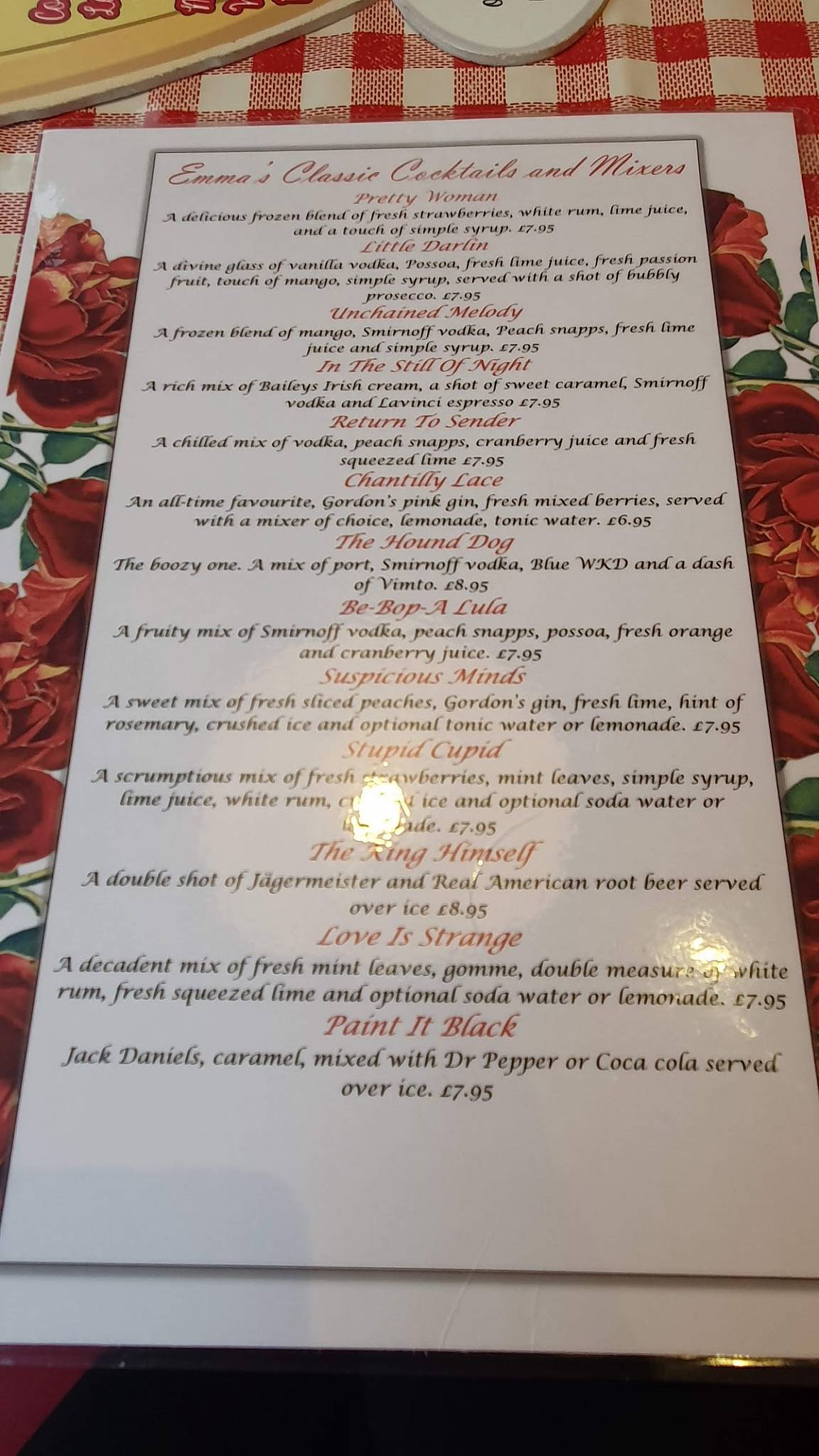 Menu at Emma's Diner cafe, Whitby
