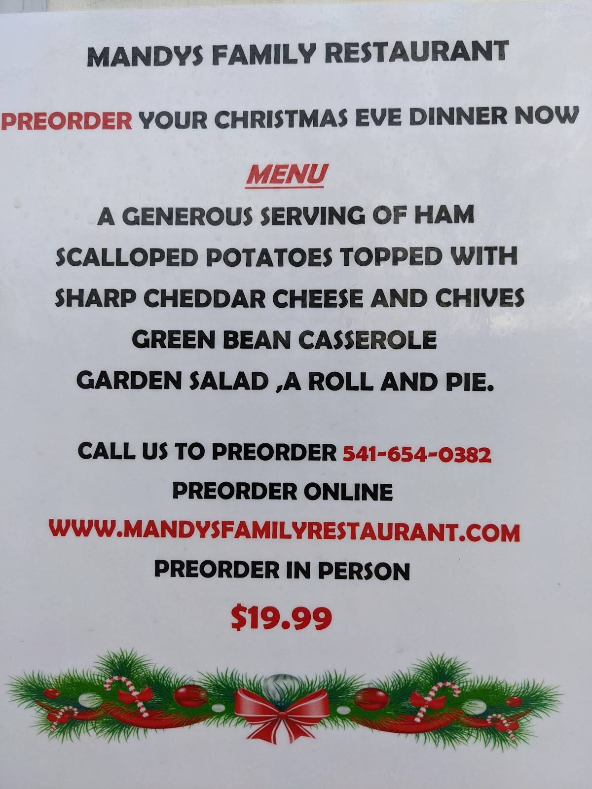Menu at Mandy's Family Restaurant, Eugene