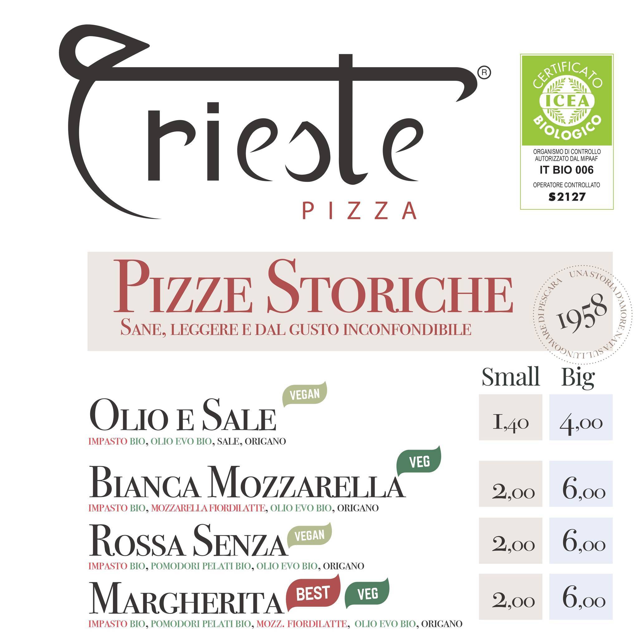 Menu da Trieste Pizza ristorante, Fano