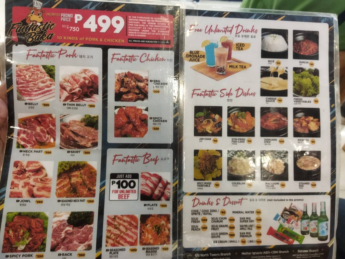 Menu at Fantastic Baka SM North Towers restaurant, Quezon City, MU 111 ...