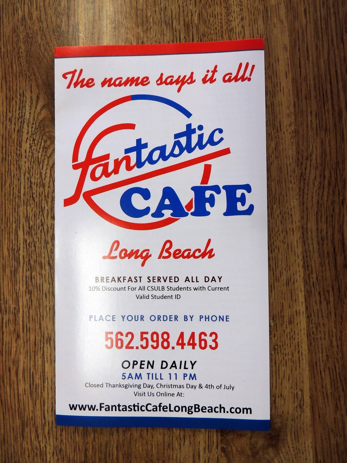 Menu at Fantastic Cafe, Long Beach, N Studebaker Rd