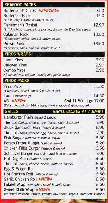 Menu at Angle Vale Chicken & Seafood fast food, Angle Vale