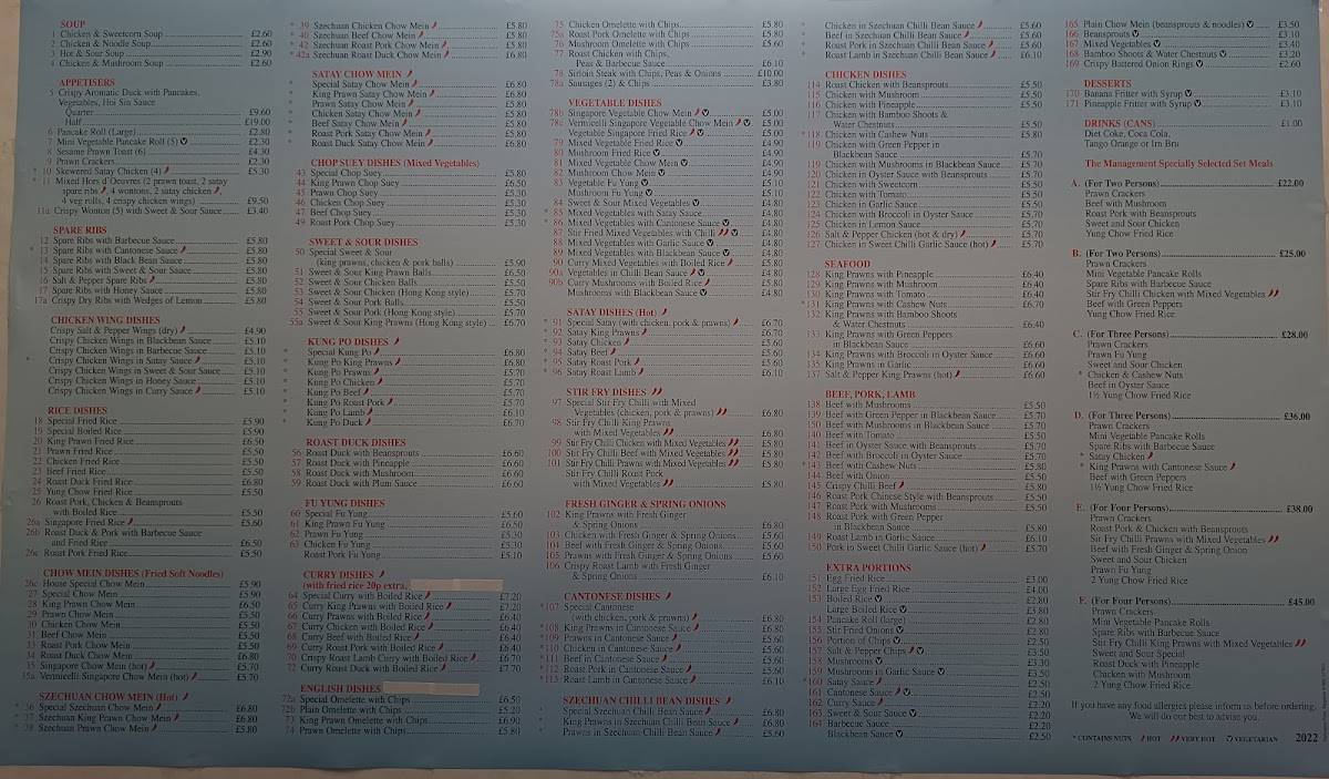 Menu at Golden Lily fast food, Paignton