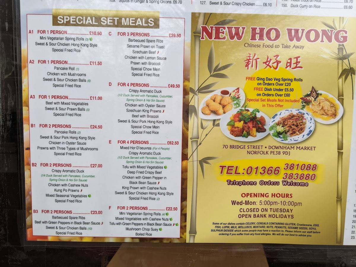Menu at Ho Wong fast food, Downham Market