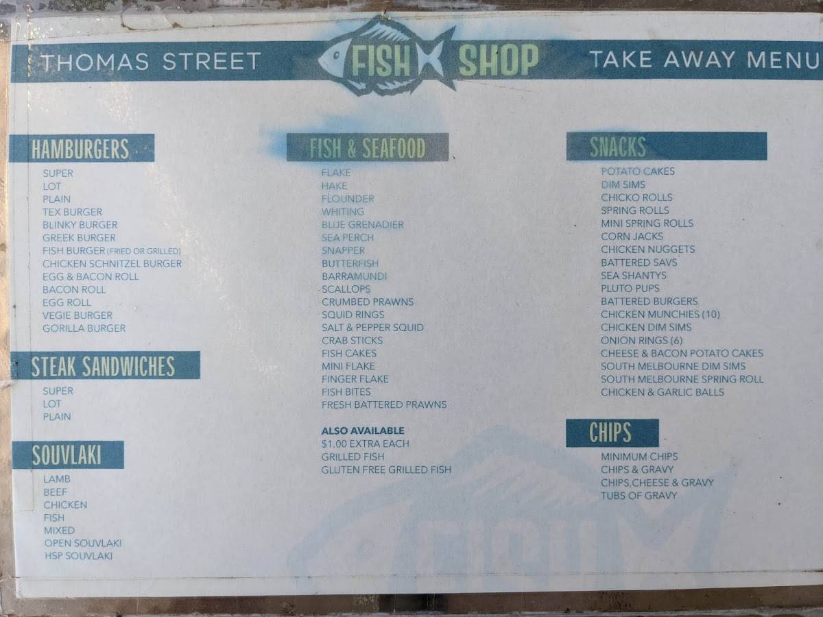 Menu at Thomas Street Fish Shop fast food, Benalla
