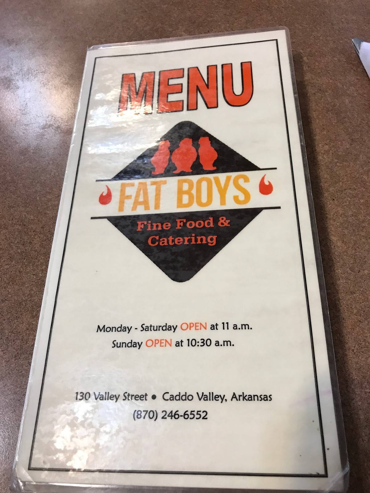 Menu at Fat Boys BBQ, Caddo Valley