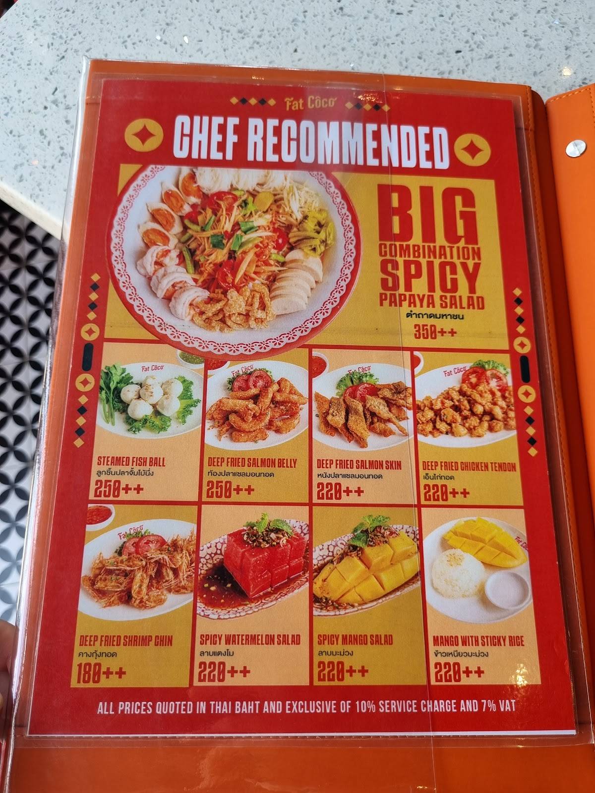 Menu at Fat Coco Seafood Club, Pattaya City