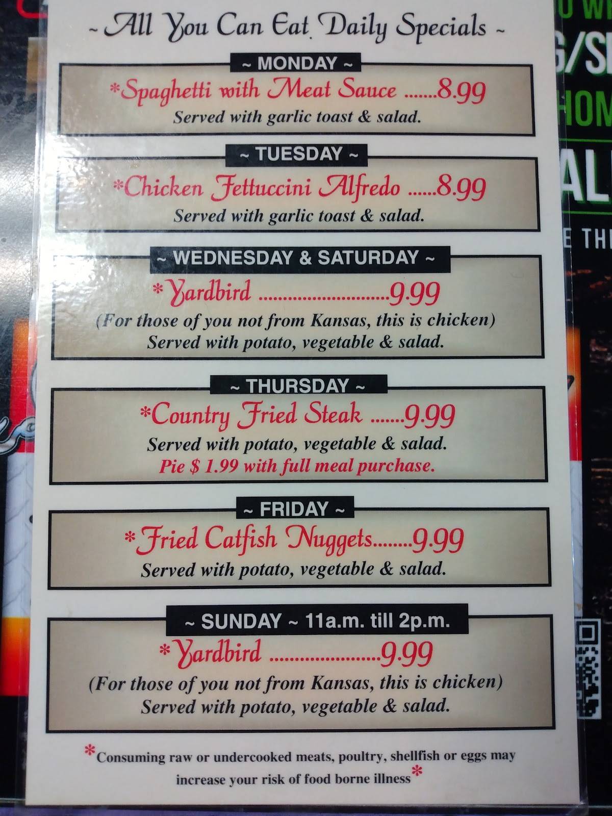 Menu at Fat Ernie's Family Dining restaurant, Wichita