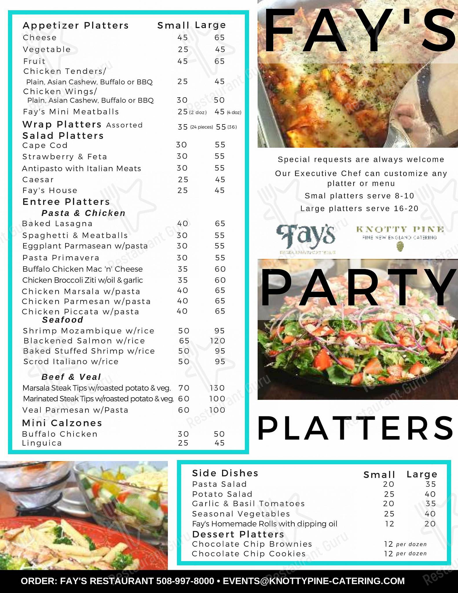 Menu at Fay's Restaurant and Catering, Dartmouth