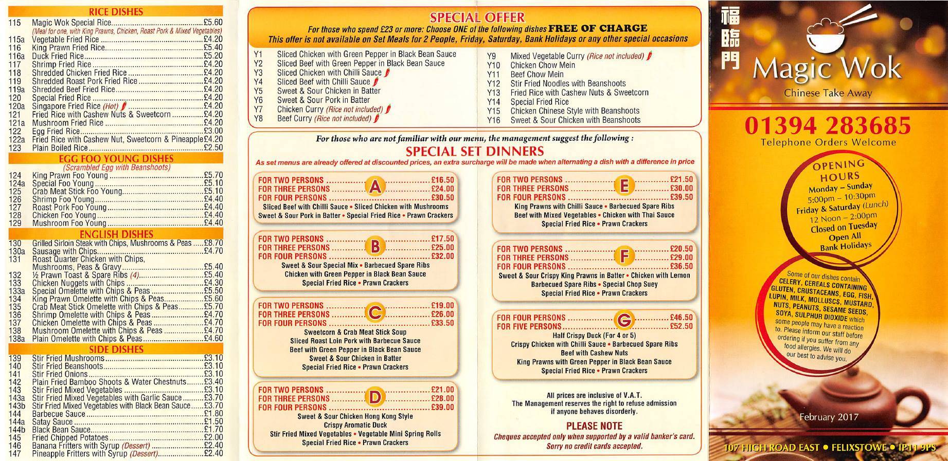 Menu at Magic Wok restaurant, Felixstowe
