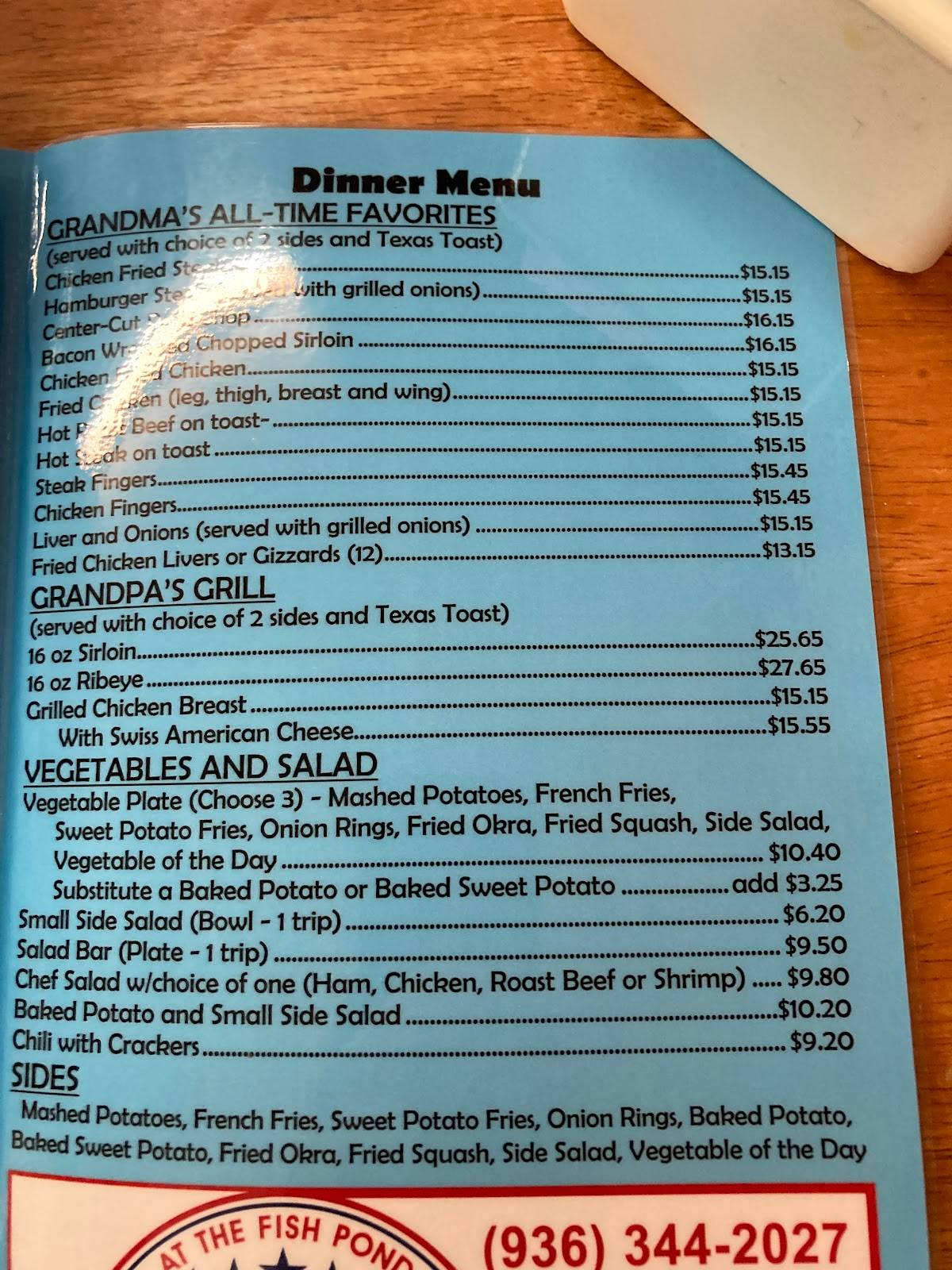Menu at Fish Pond Cafe, Conroe