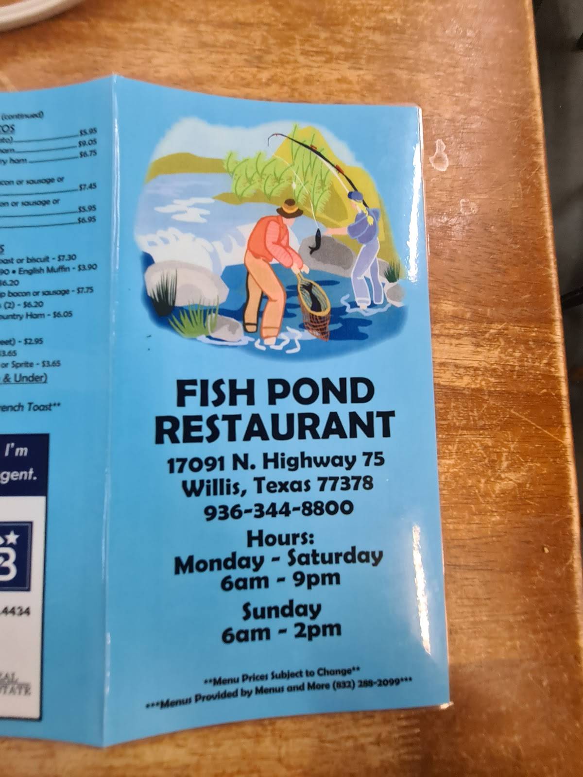 Menu at Fish Pond Cafe, Conroe
