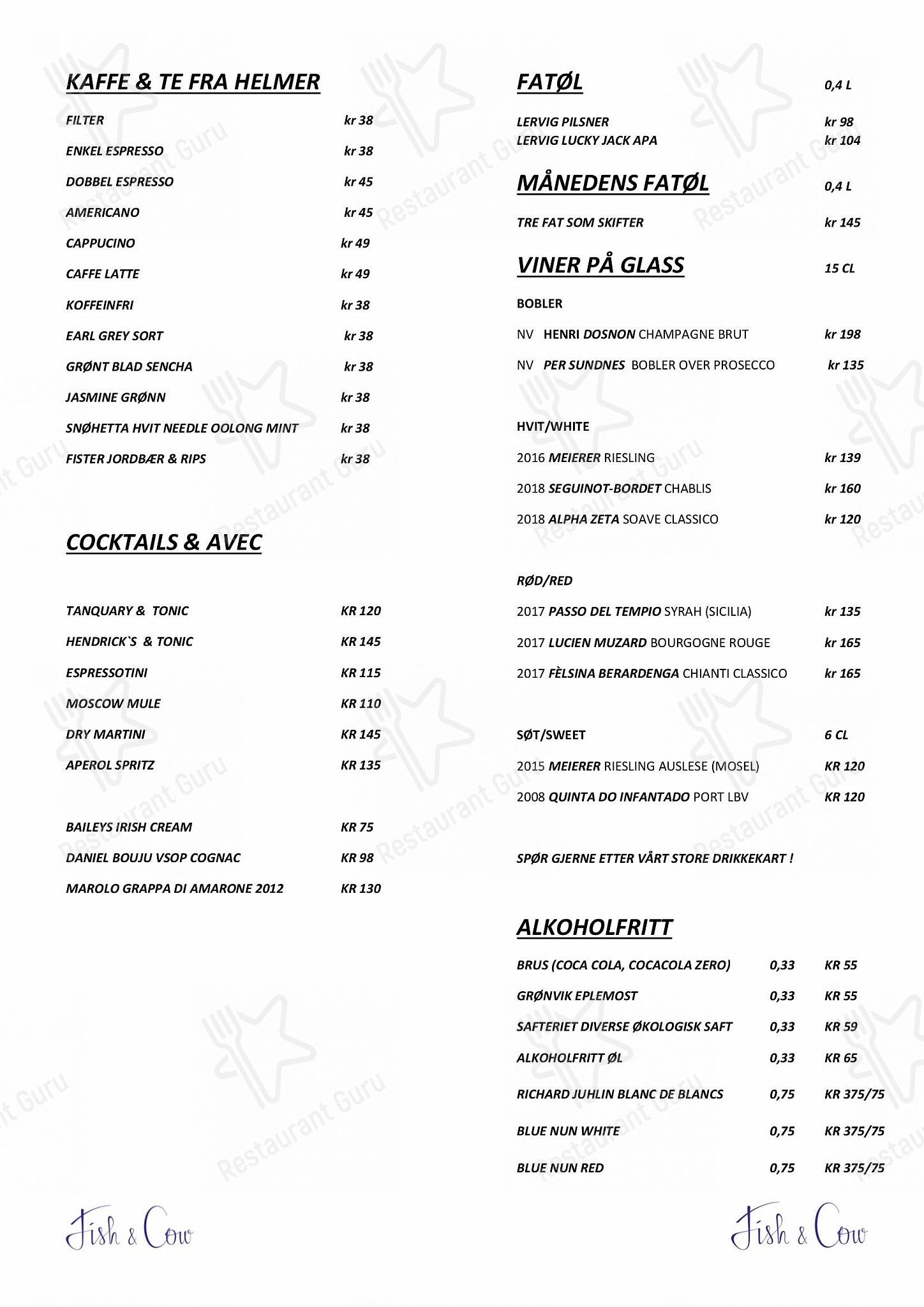 Menu at Fish & Cow pub & bar, Stavanger