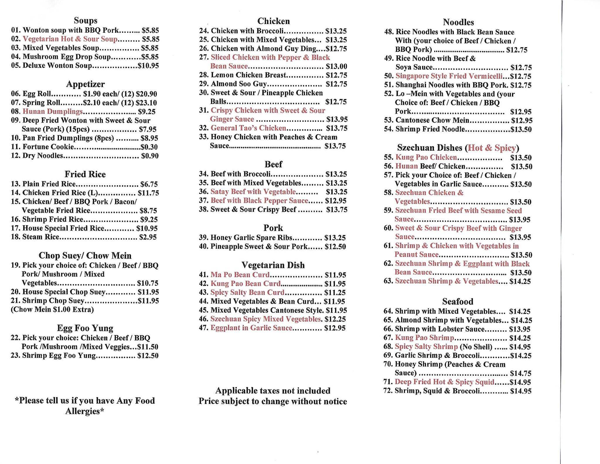 Menu at Fisherman Palace restaurant, Carleton Place